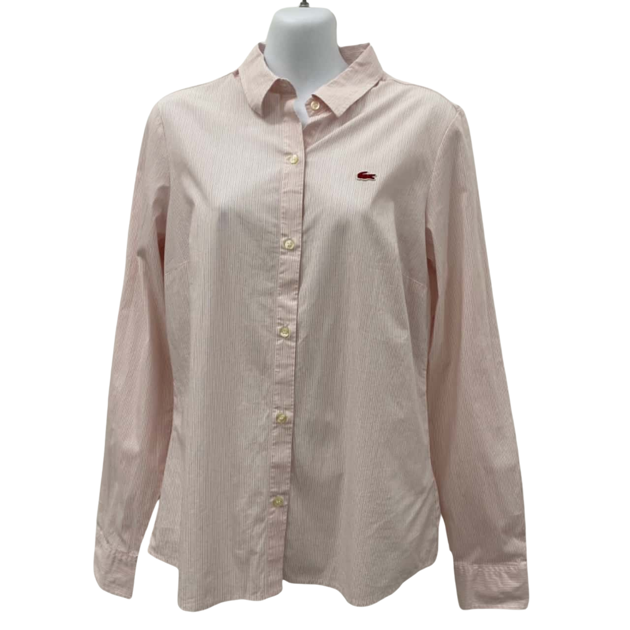 Lacoste Womens Size S Button Up Pink / Pinstripe / Red (s)
