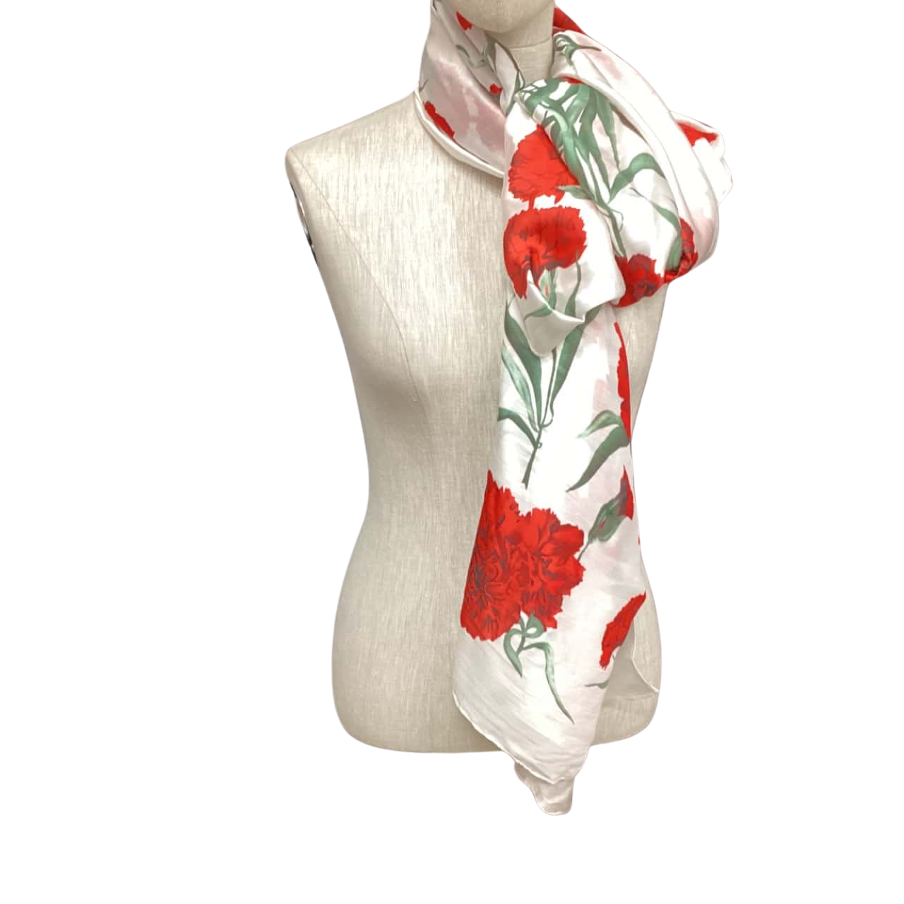 100% Silk Red Rose Scarf Green / Red / White
