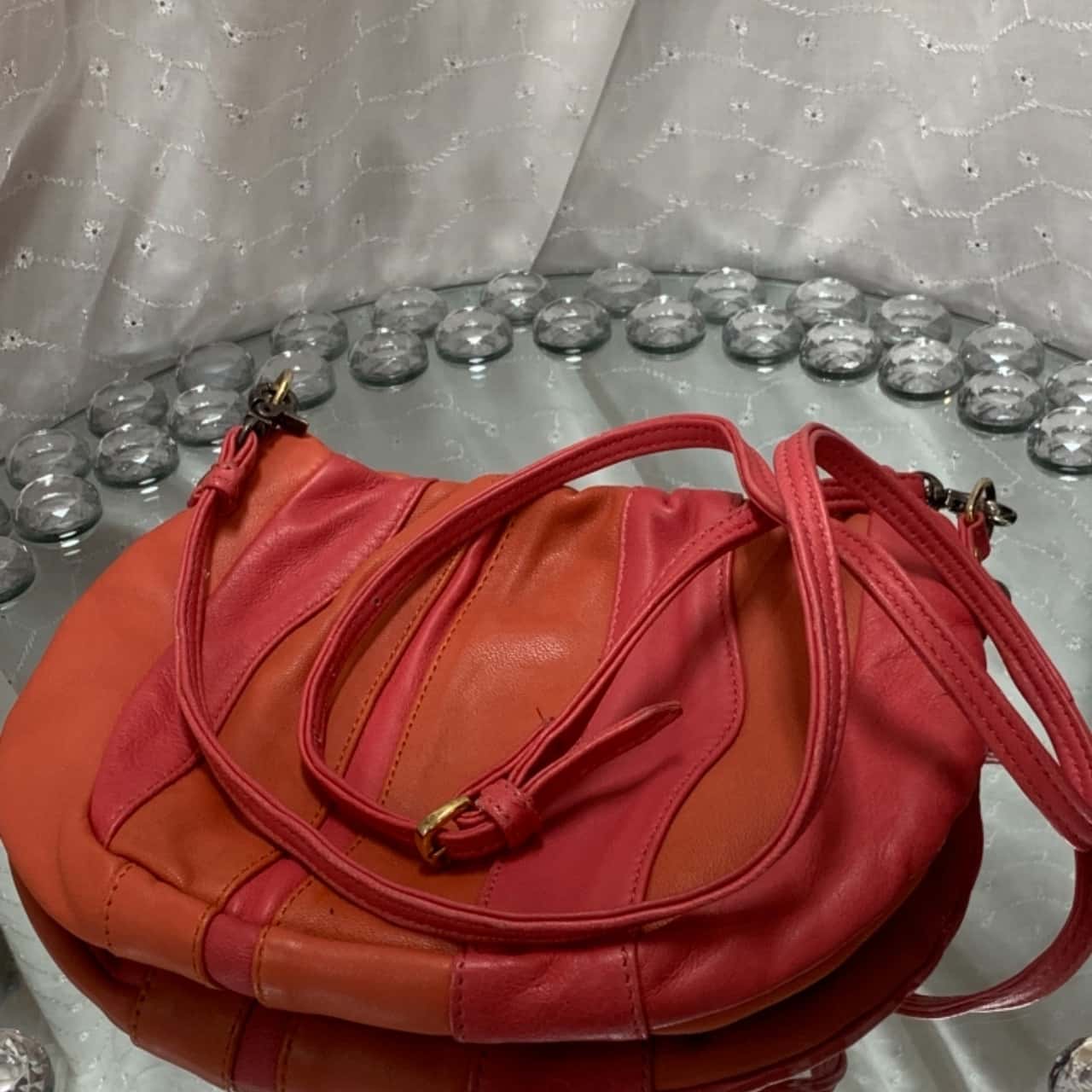 WITCHERY hot pink and orange leather crossbody handbag (s)