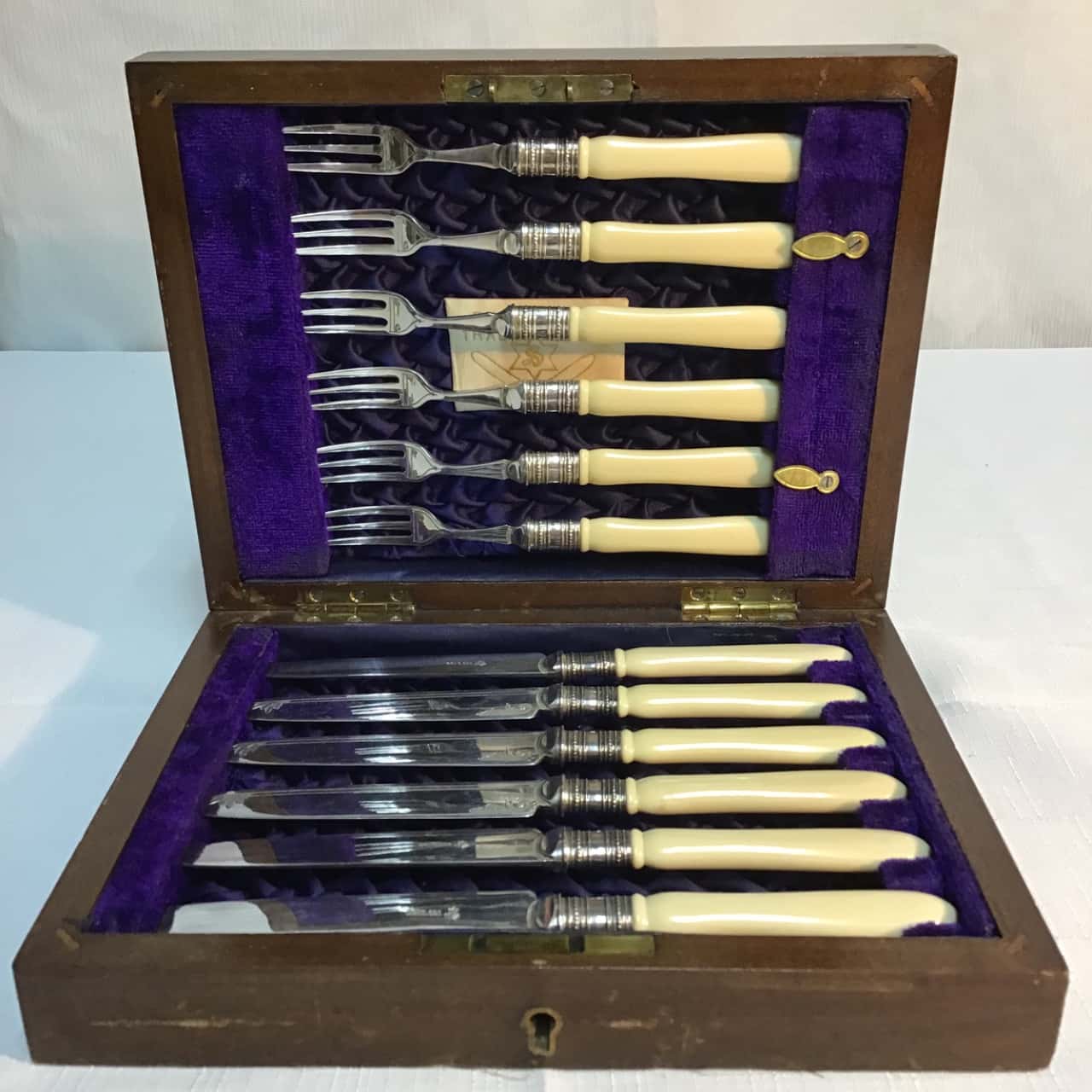Antique celluloid handle flatware EPNS vintage Set of Forks and knives(s)