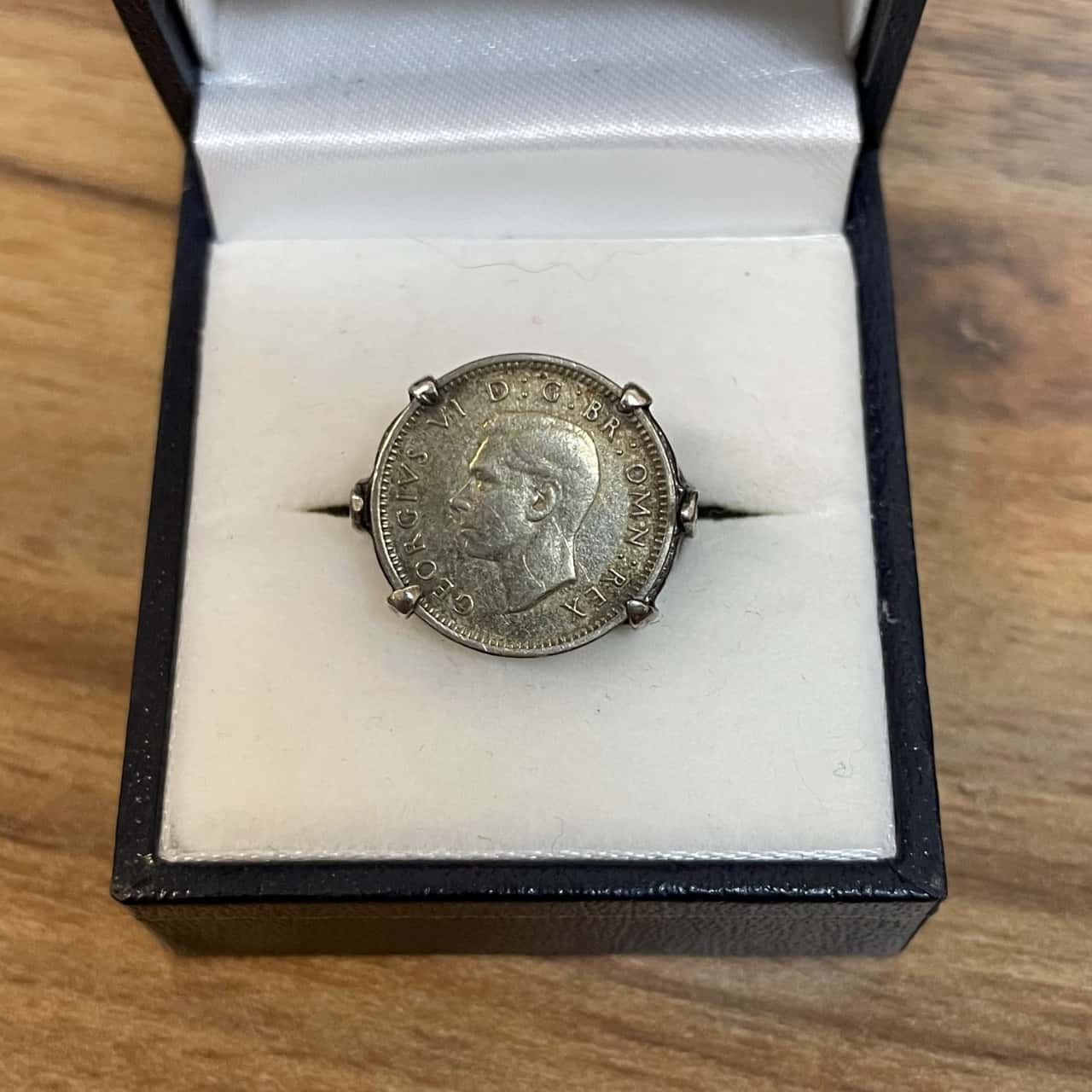 Silver Ring Set With a 1938 British Three Pence Coin