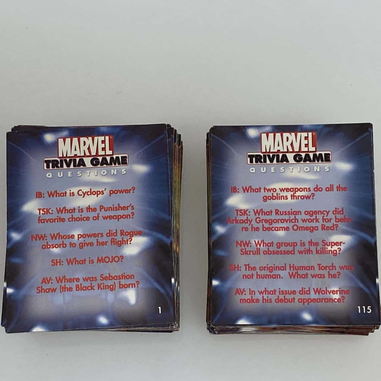 Marvel Trivia Game Cards & Marvel Cards