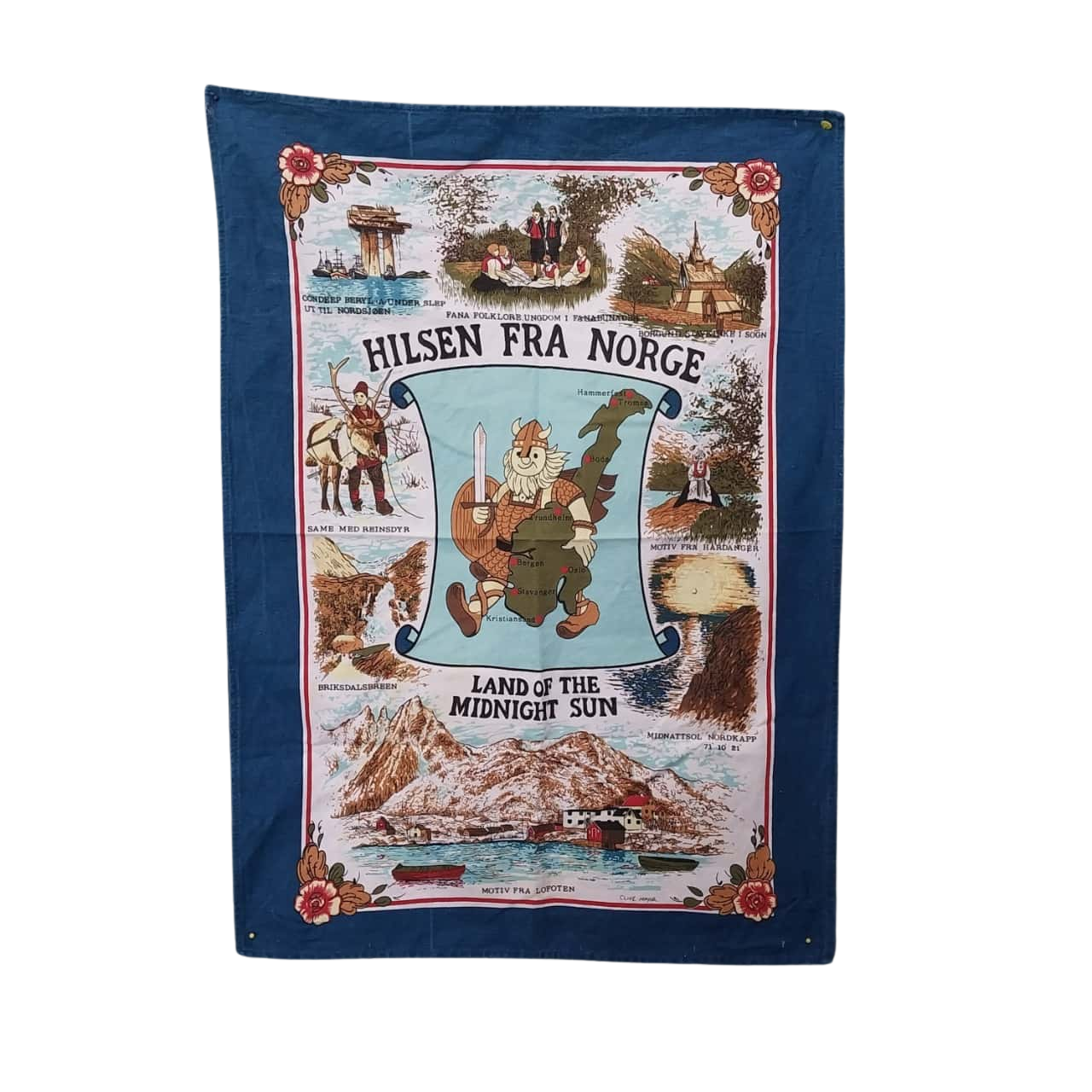 Tea towel- Hilsen Fra Norge, made in Norway, good condition.