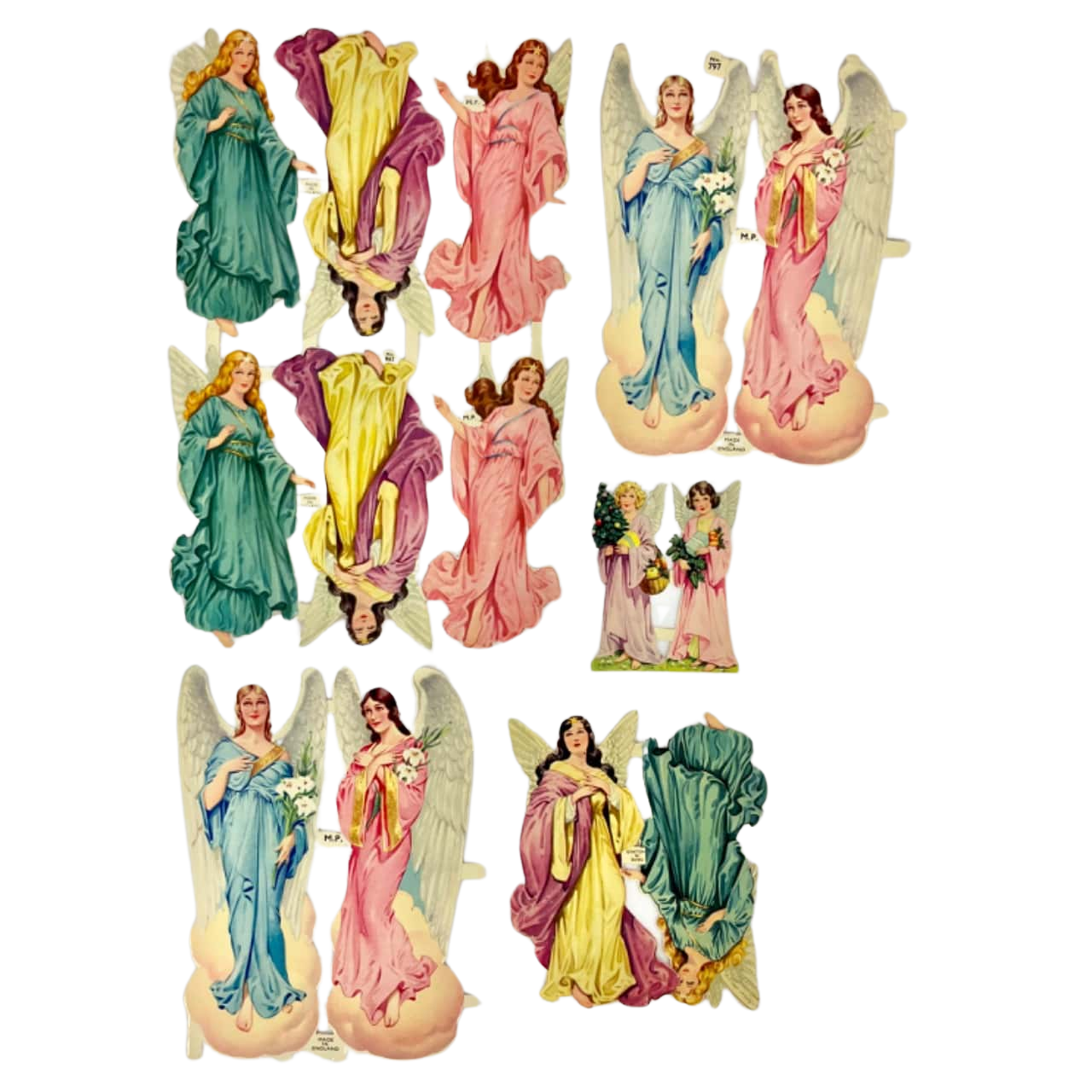 Vintage Paper Scrap Reliefs Angels Made in England (s)