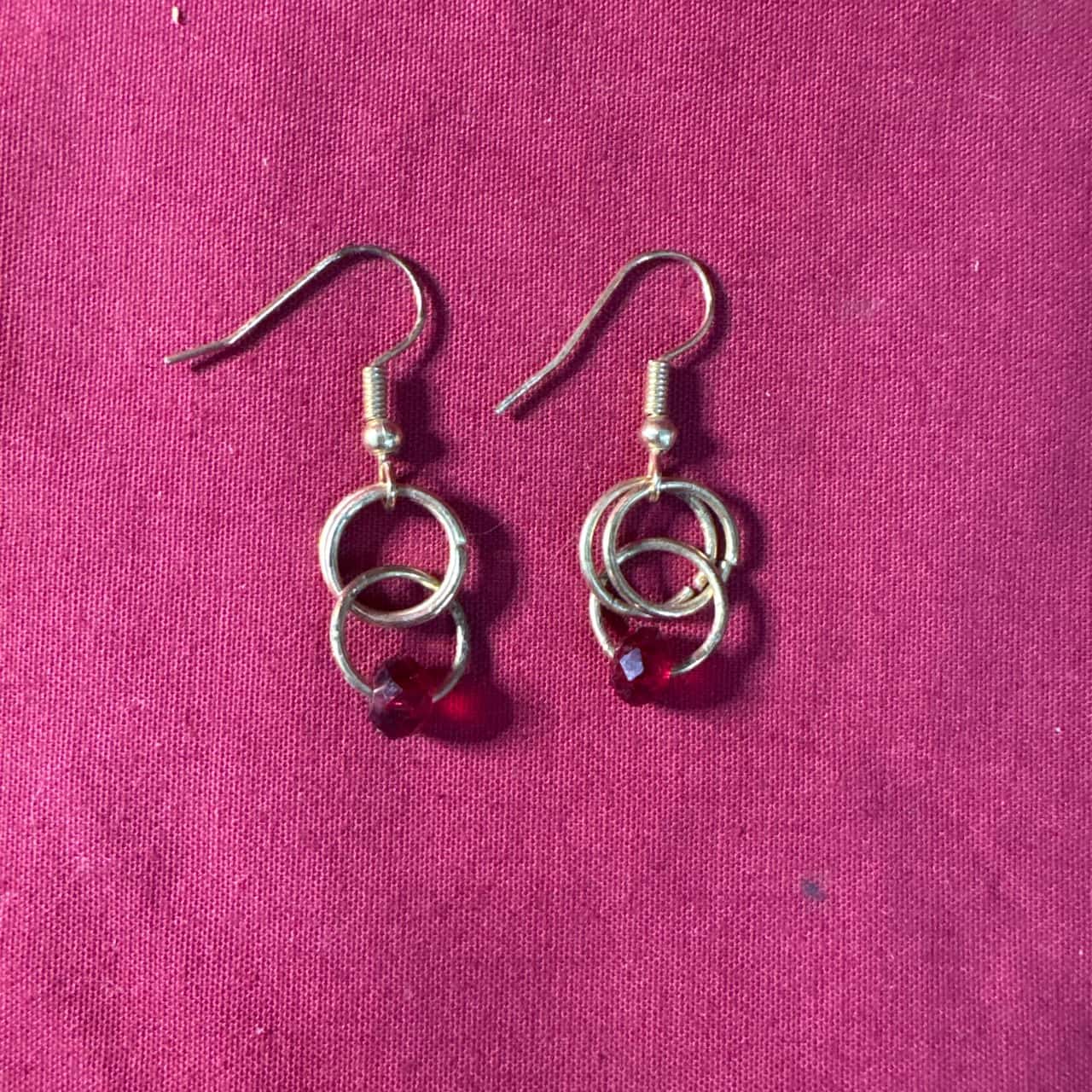 Women's Gold Tone Created Ruby & Rhinestone Pendant & Earrings