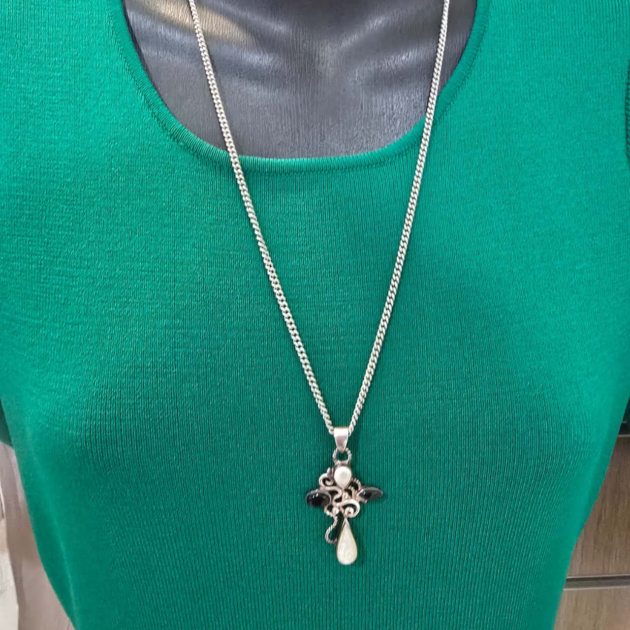 Sterling Silver 925 Curb 60 cm Chain and Onyx Cross Pendant Necklace(s)