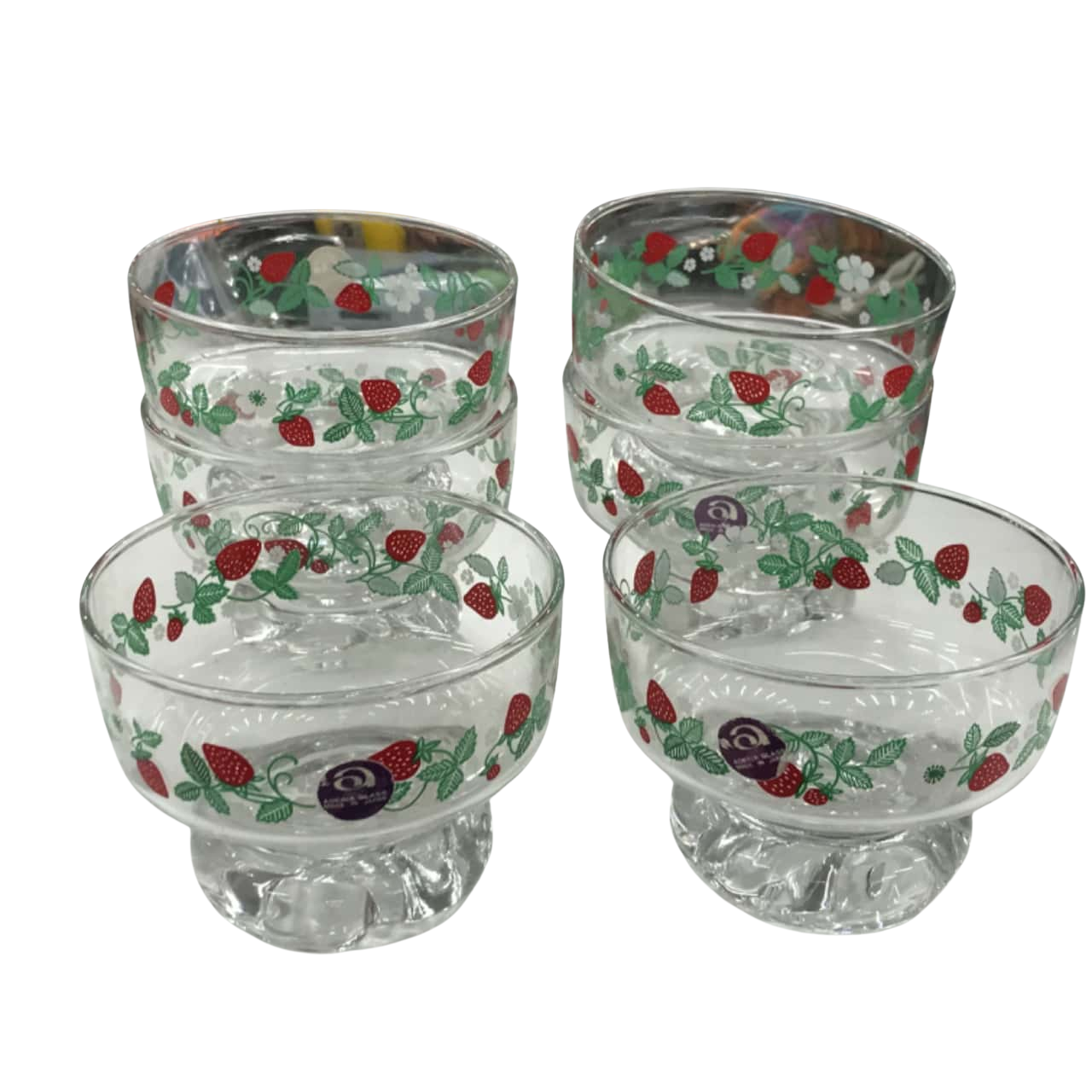 Vintage 1960s Aderia Japan Footed Strawberry Dessert Bowls x 6(s)