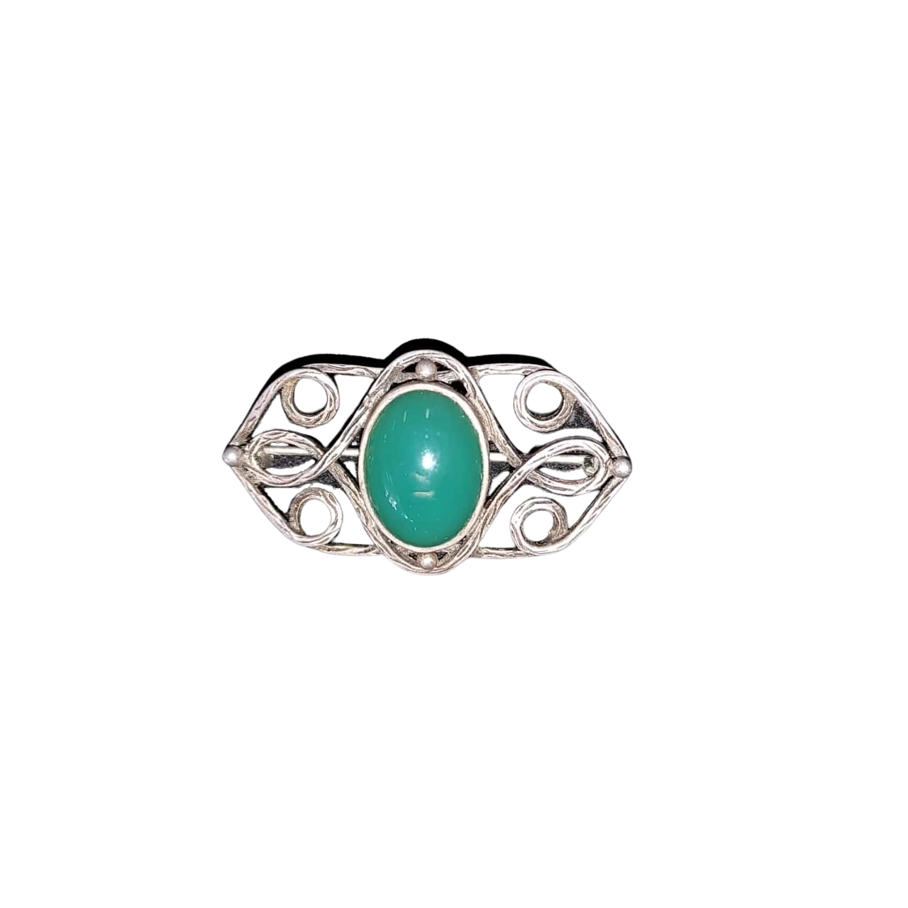 Silver 925 Hallmarked Brooch Green Stone Vintage Pin 8g Jewellery .925(s)