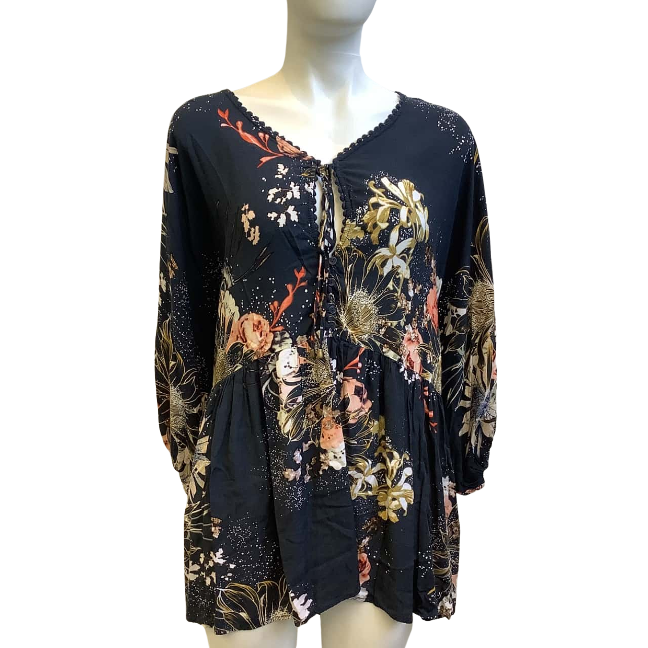 Jaase Womens Size XL-XXL 3/4 Sleeve Floral Peasant Top Multicoloured(s)