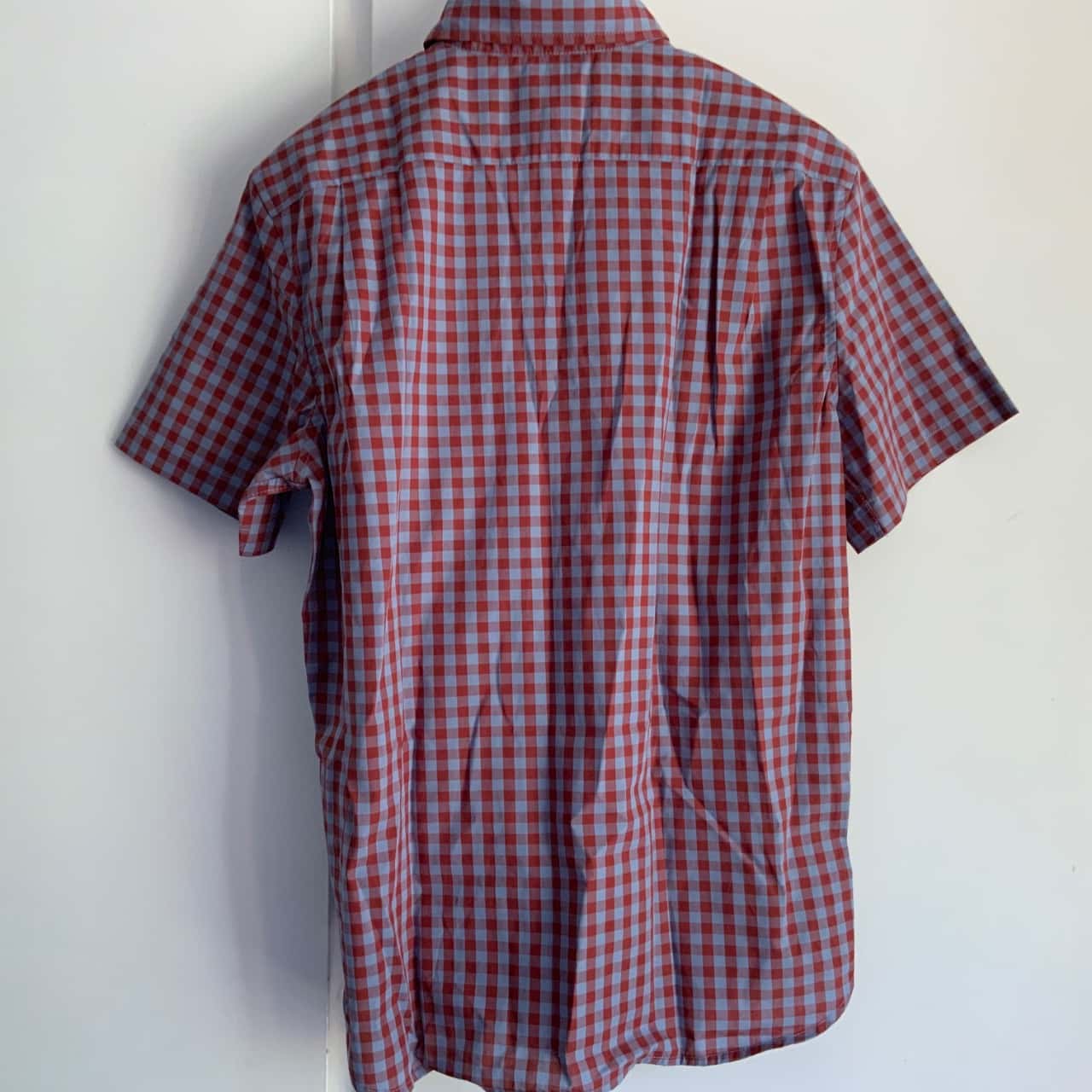 Reserve Mens Size L Short Sleeve Shirt Blue / Burnt Orange / Checked