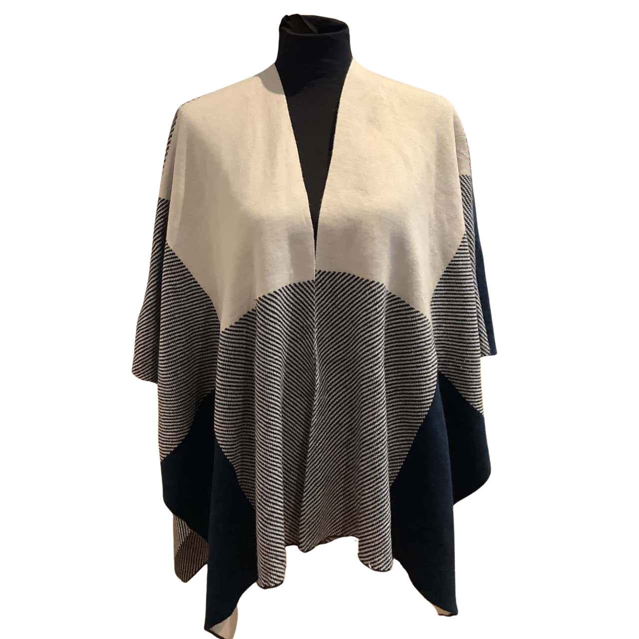 Seed Heritage Navy and White Open Poncho. Size One Size (s)
