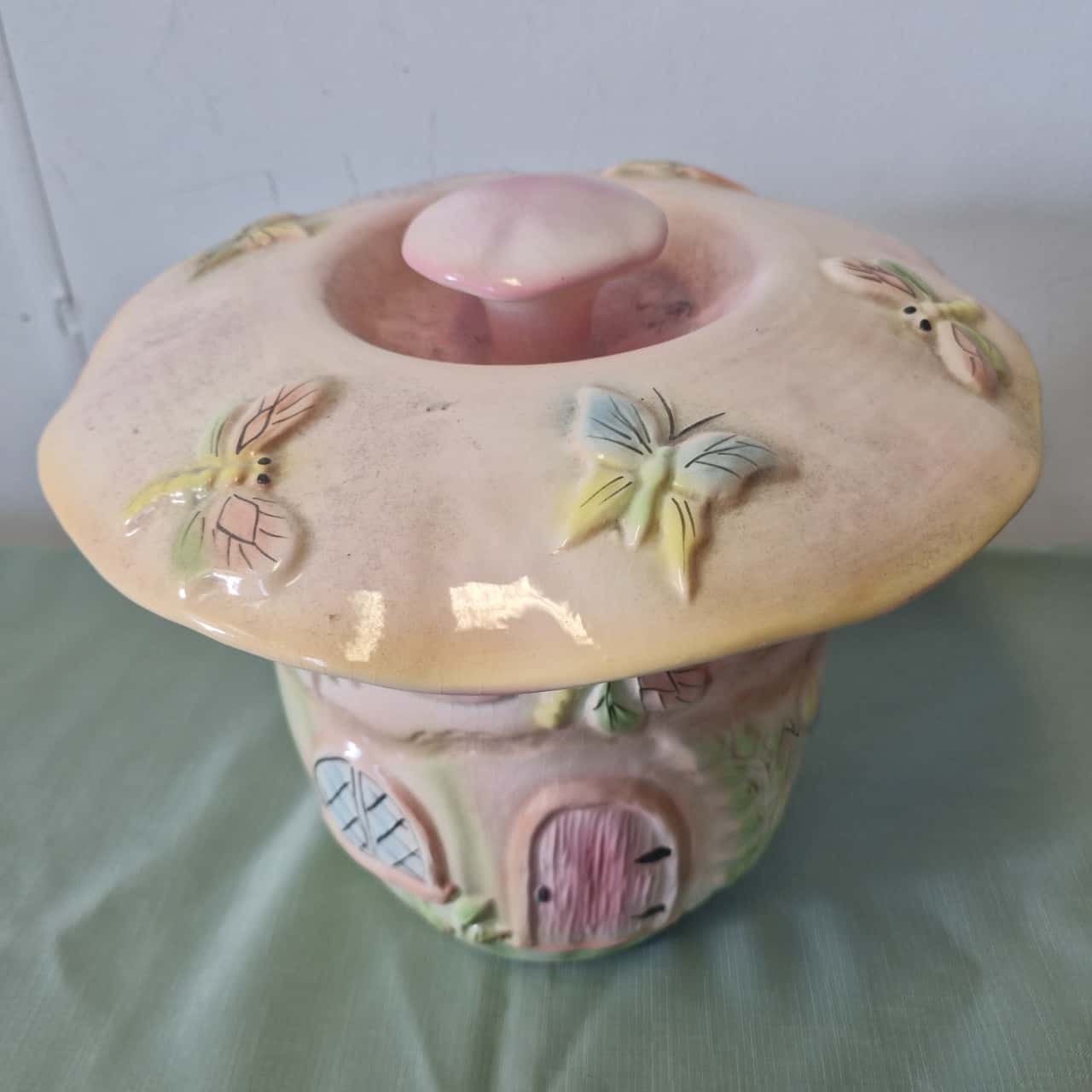 Vintage Mushroom House Ceramic Cookie Jar Canister – Whimsical Mid ...