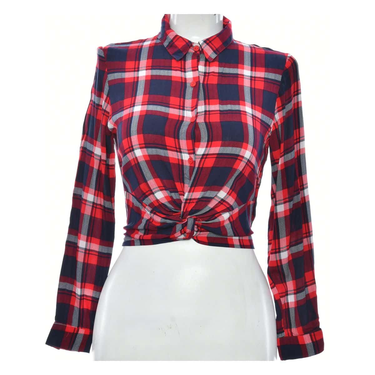 Favlux Women's Size M Long Sleeved Cropped Shirt Red, Blue & White ...