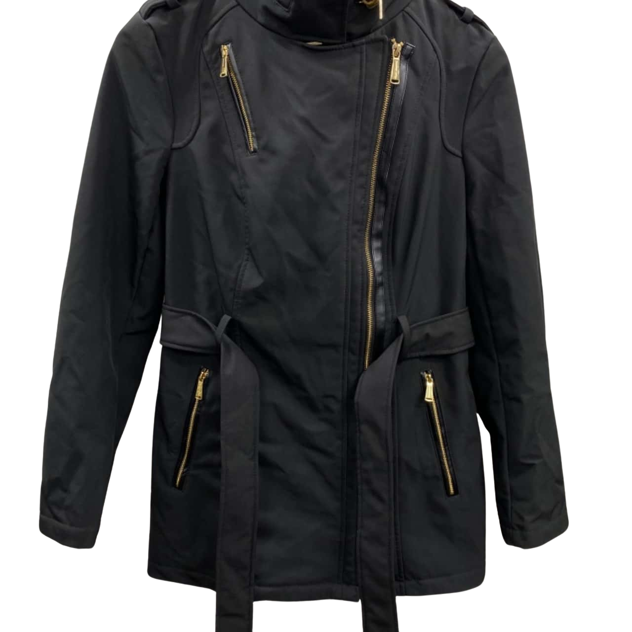 Michael Kors Womens Size S Black & Gold Biker Jacket / Winter Coat with ...