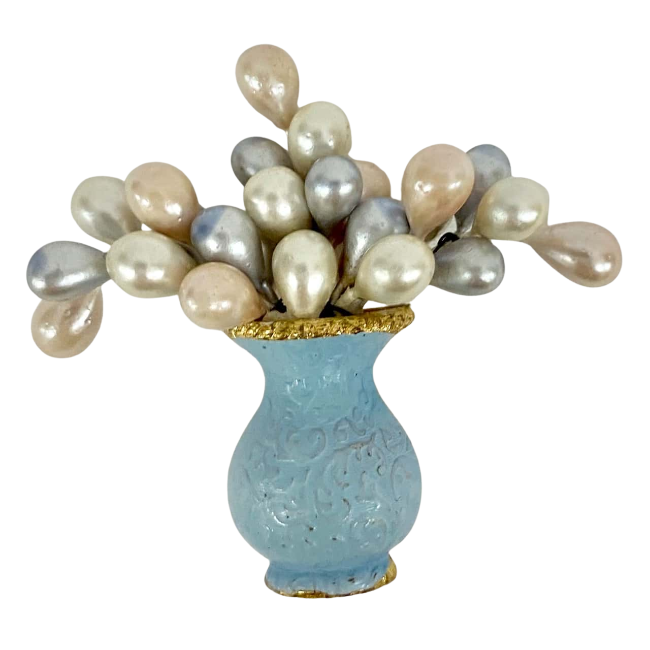 Vintage Pearl Flowers in a Blue Vase Brooch (s)