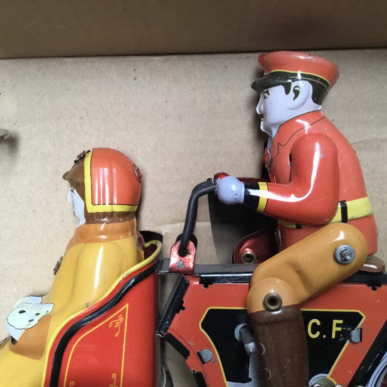 Retro Tin Toy Clockwork Tricycle Taxi With Rider & Passenger In ...