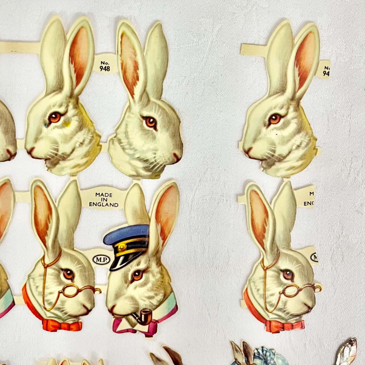 Vintage Paper Scrap Reliefs Rabbits No.949/957/948 Made in England (s)