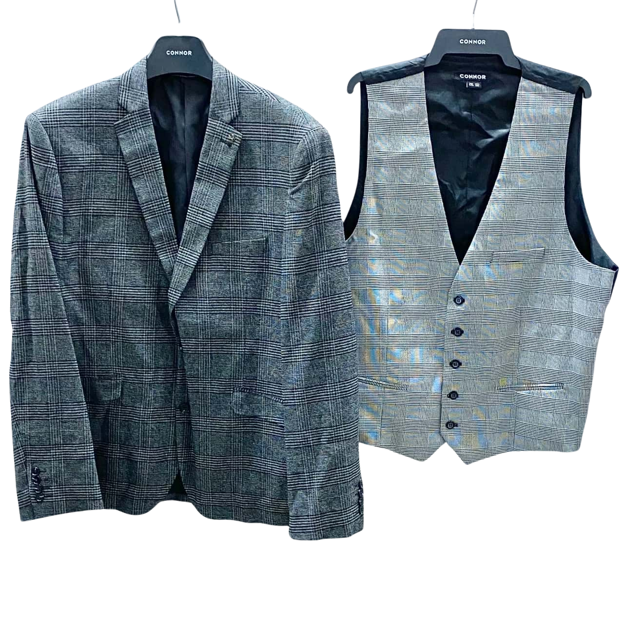 Connor Mens Size XXL Vest/46 Suit Jacket / Black / Checked / Grey