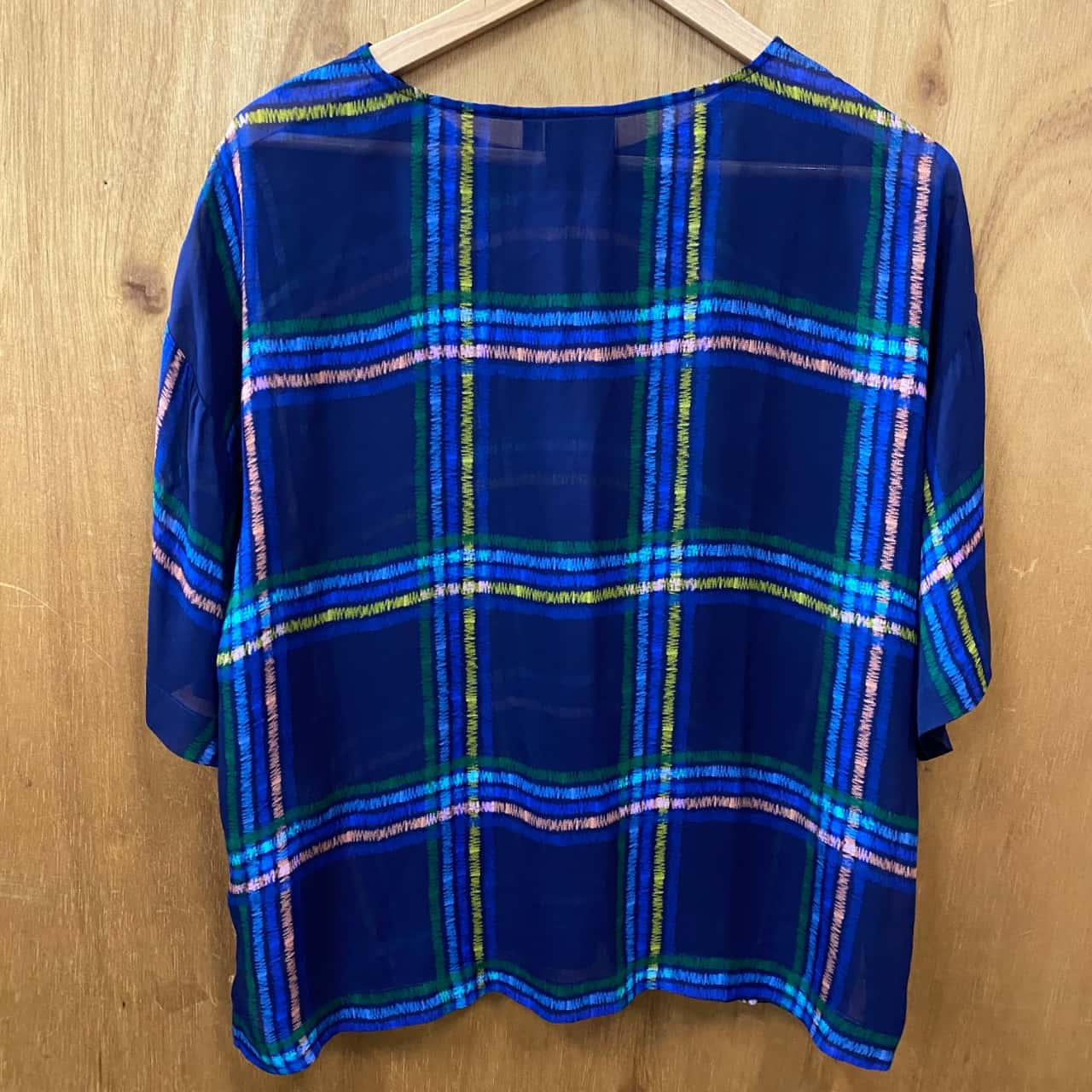 ELK Navy/Colourful Checked Sheer Top Size 12