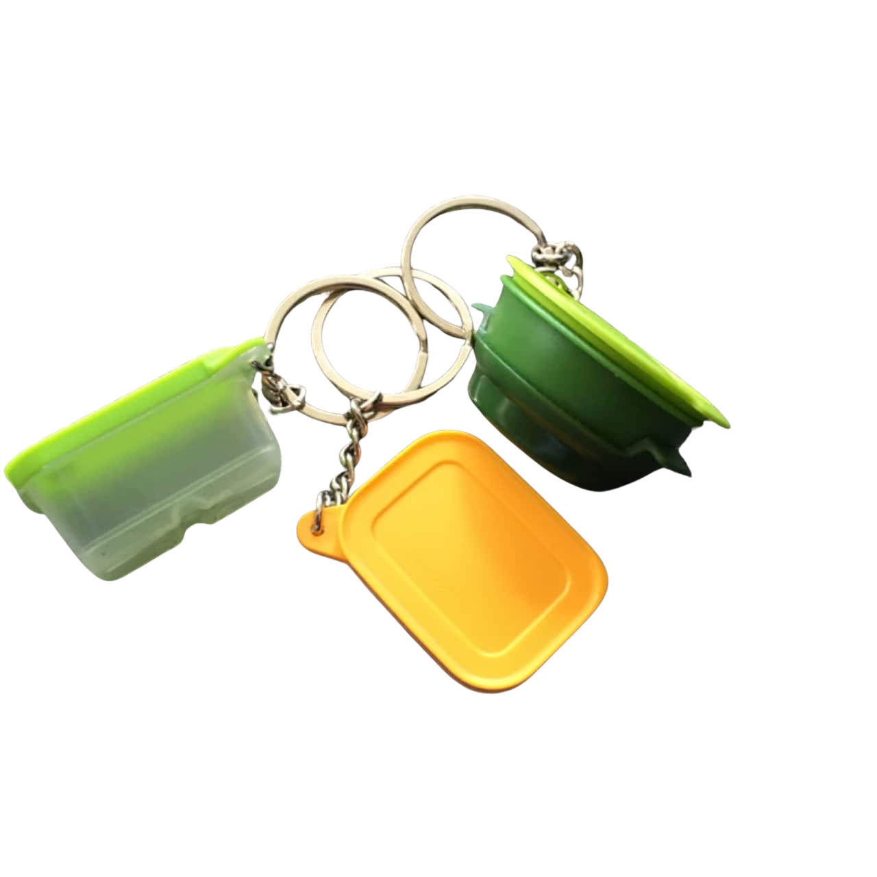 3 Quirky Collectable Tupperware Sealed Container Keyrings Smalls