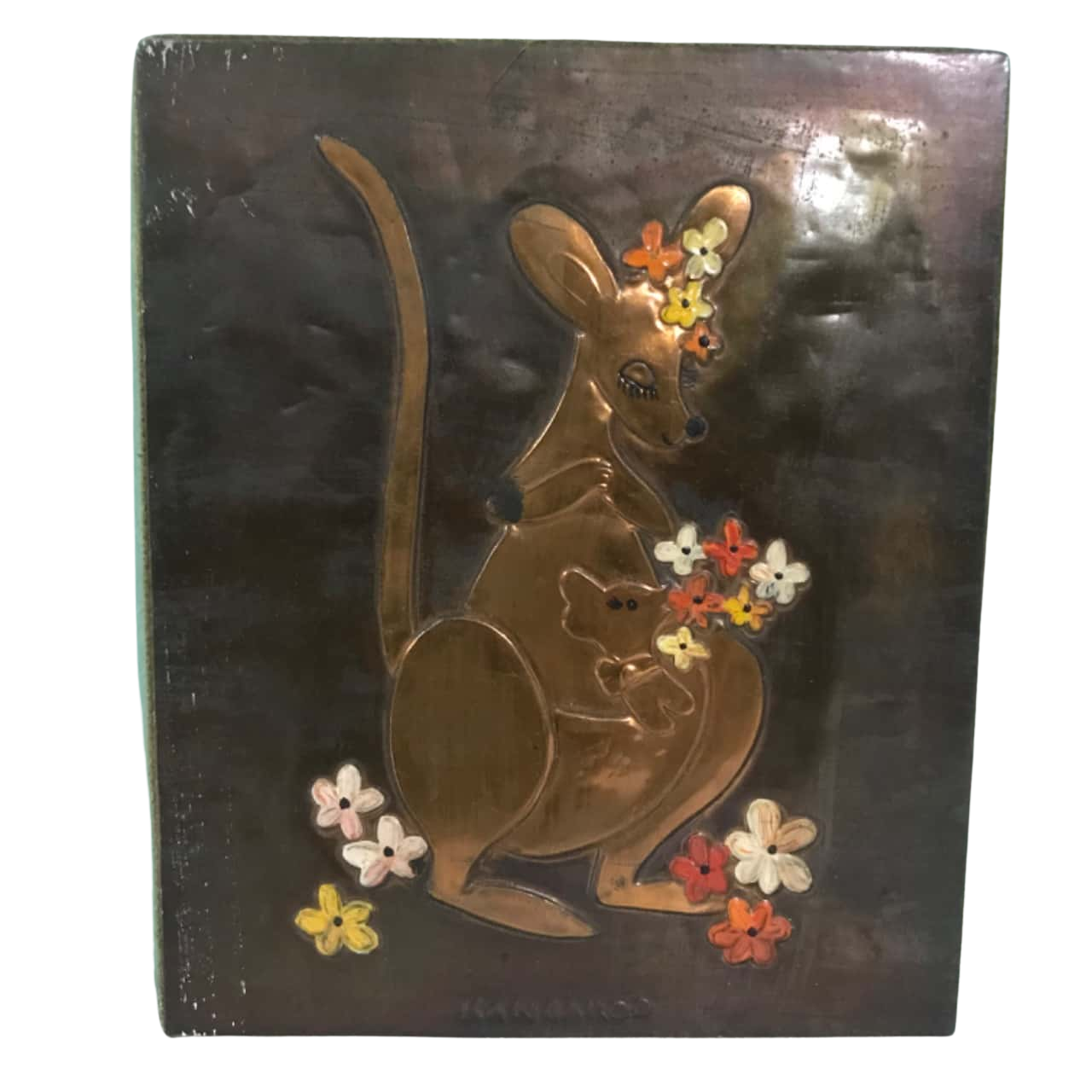 Super Cute Retro Copper Wall Art Kangaroo with Joey & Flowers 15 cm x ...