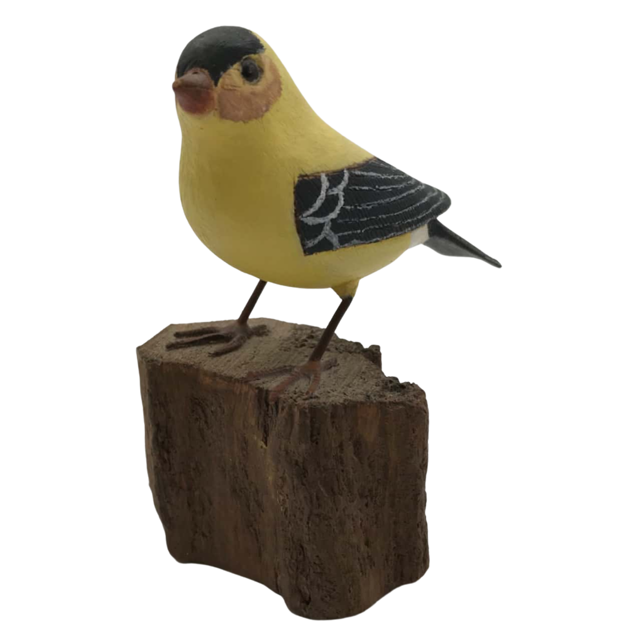 Quirky Wooden Hand Made American Finch 1980 on Log(s)
