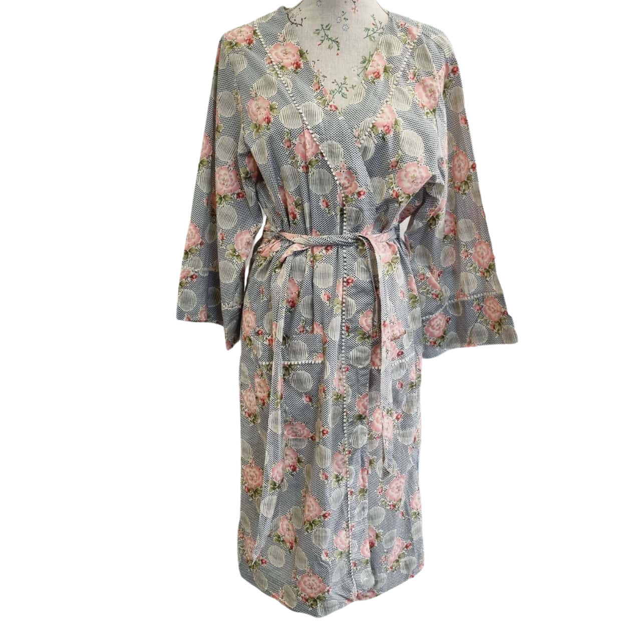 Peter Alexander Womens Cotton Robe Size L Floral / Navy Blue / Pink ...