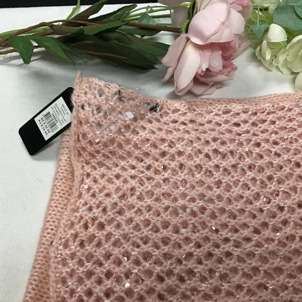Crossroads Womens Pale Pink / Sequin 100% Mohair Knitted Scarf