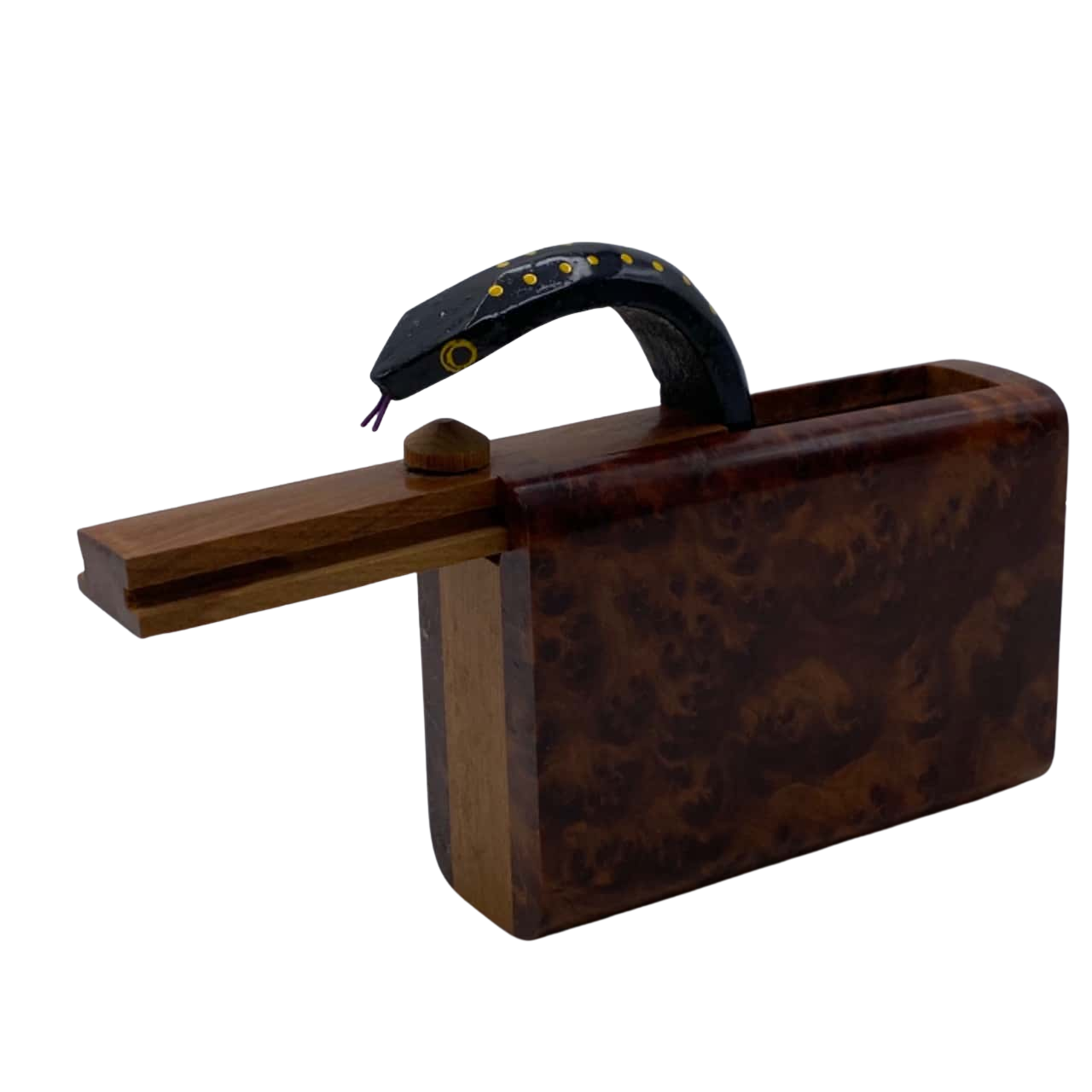 Quirky Vintage Wooden Tortoise Shell Box With Surprise Wooden Snake(s)