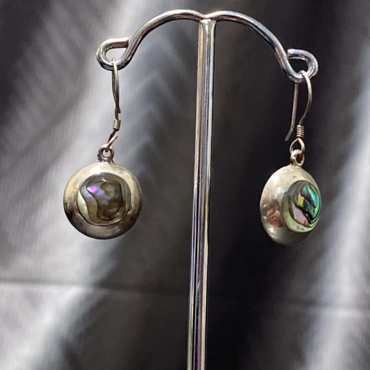 Stamped Silver & Paua Shell Inlay Drop Earrings