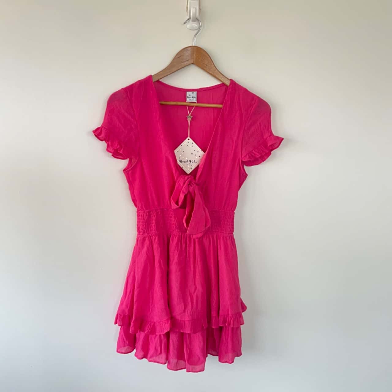 Angel Biba Hot Pink Knot Cut Out Mini Dress Size 6 / XS