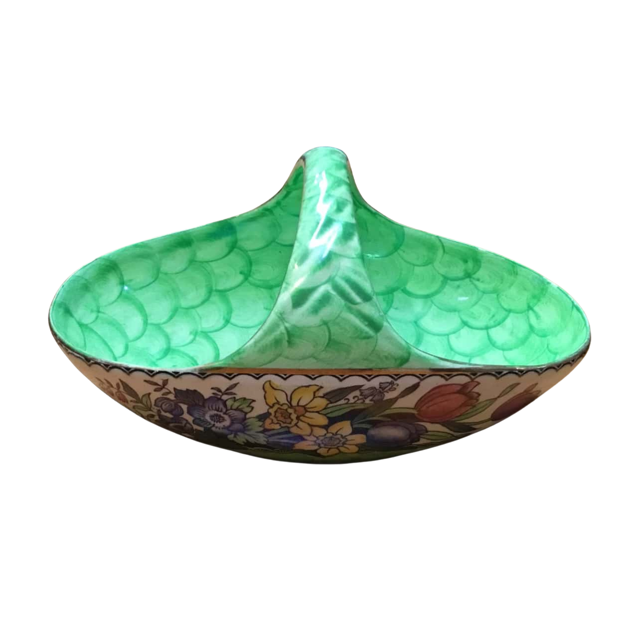 Vintage Maling Ware Ceramic Floral Basket With Handle. - Made In England(s)