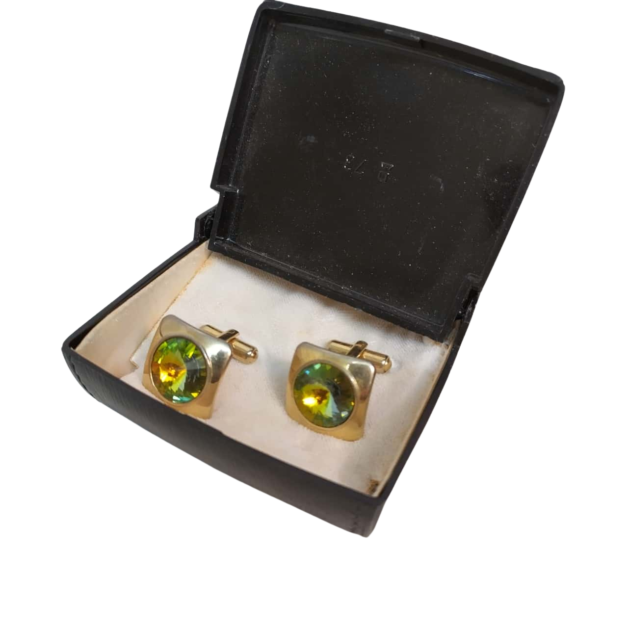 Mens Vintage Cufflinks Green / Silver Cut Crystal(s)