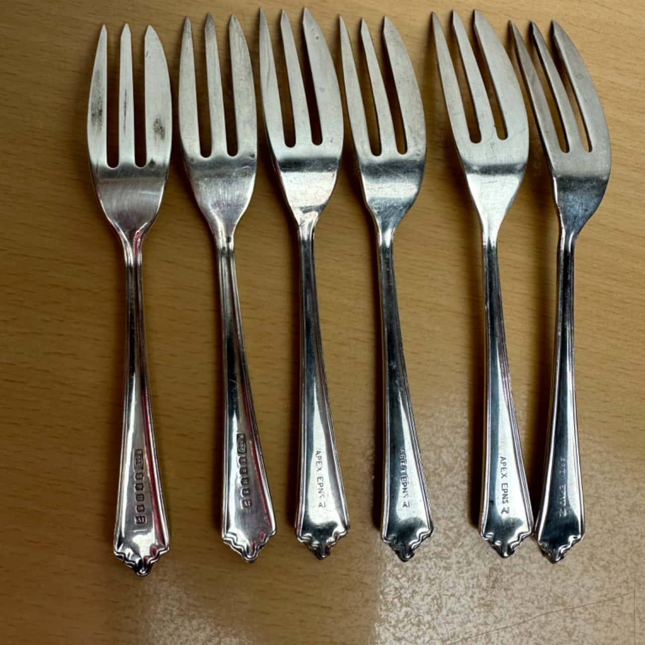 Vintage Apex Australia Deco Silver Plate Cake Forks - Set of 6 (s)