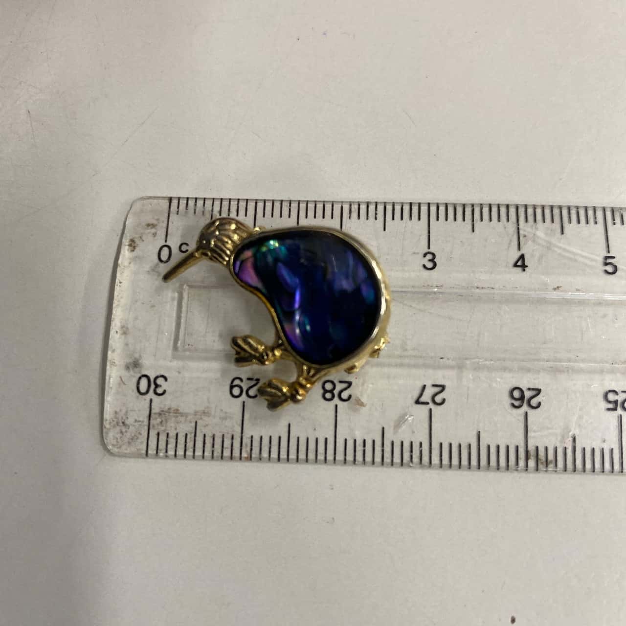 Womens Brooch Blue / Gold Kiwi Design Paua Abalone Shell