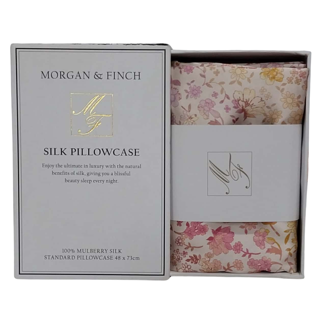 Morgan & Finch- silk pillow case. New in box. (s)