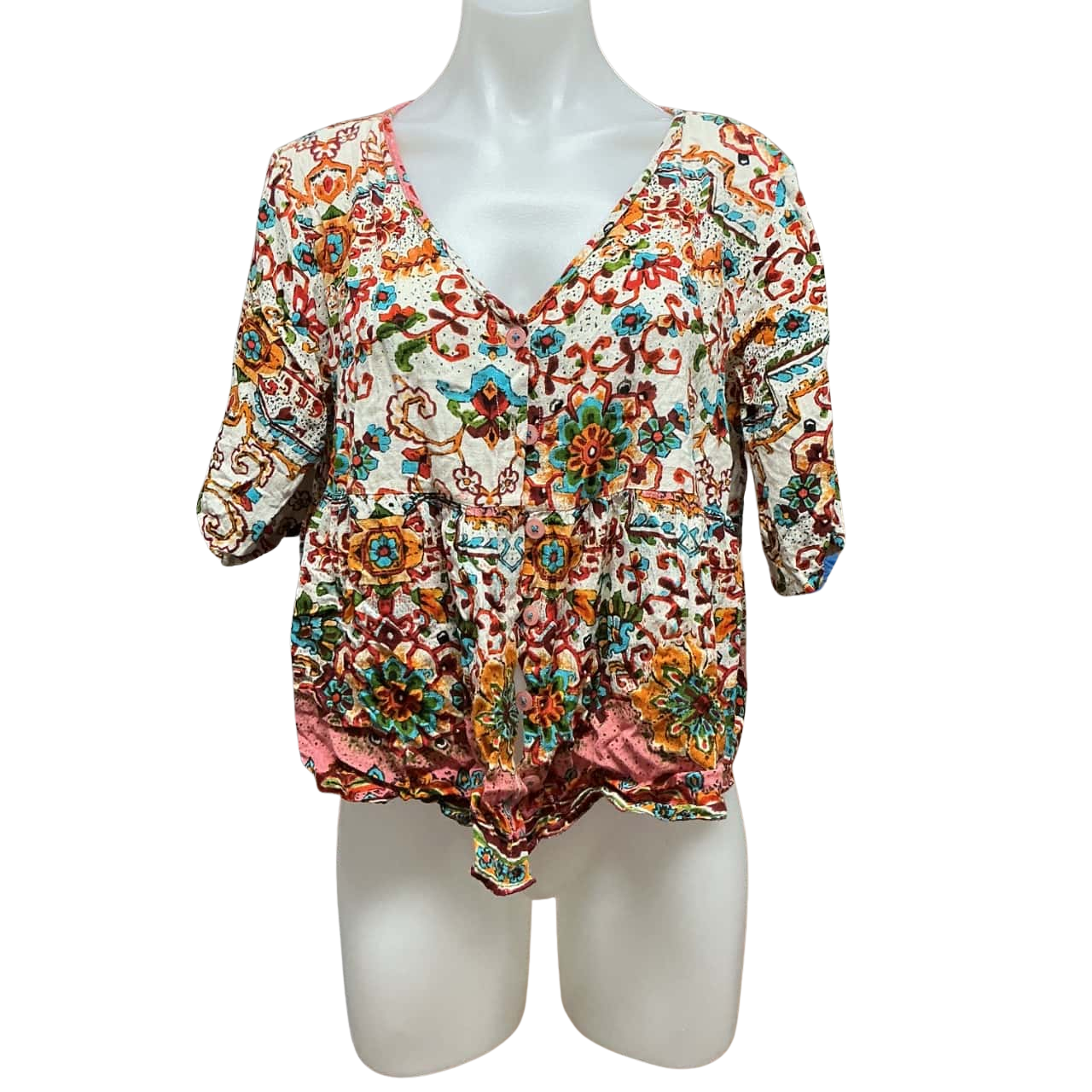 Orientique Womens Size 16 Button Up Top Multicoloured / Pattern (s)