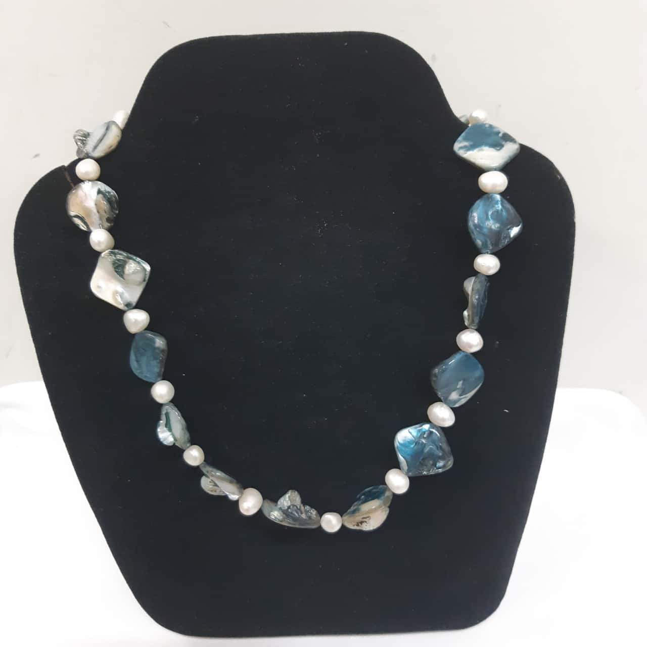 Fresh Water Pearl & Blue Abalone Necklace