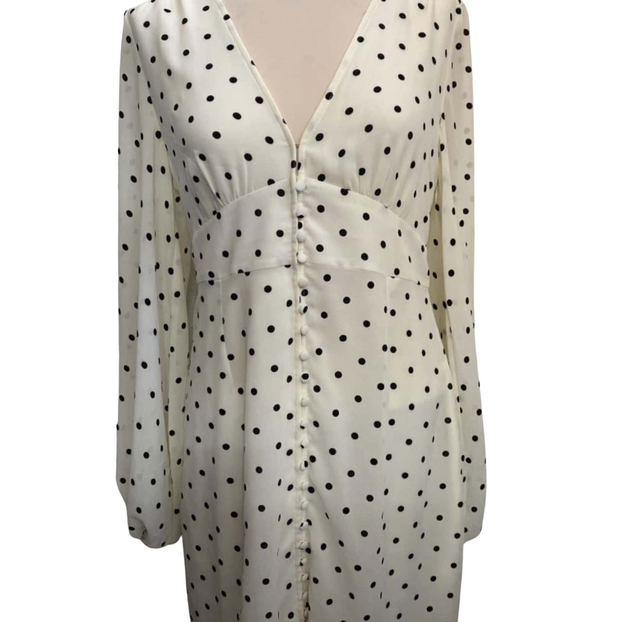 Sportsgirl Womens Size 8 Long Sleeve Black Off White Polka Dot S