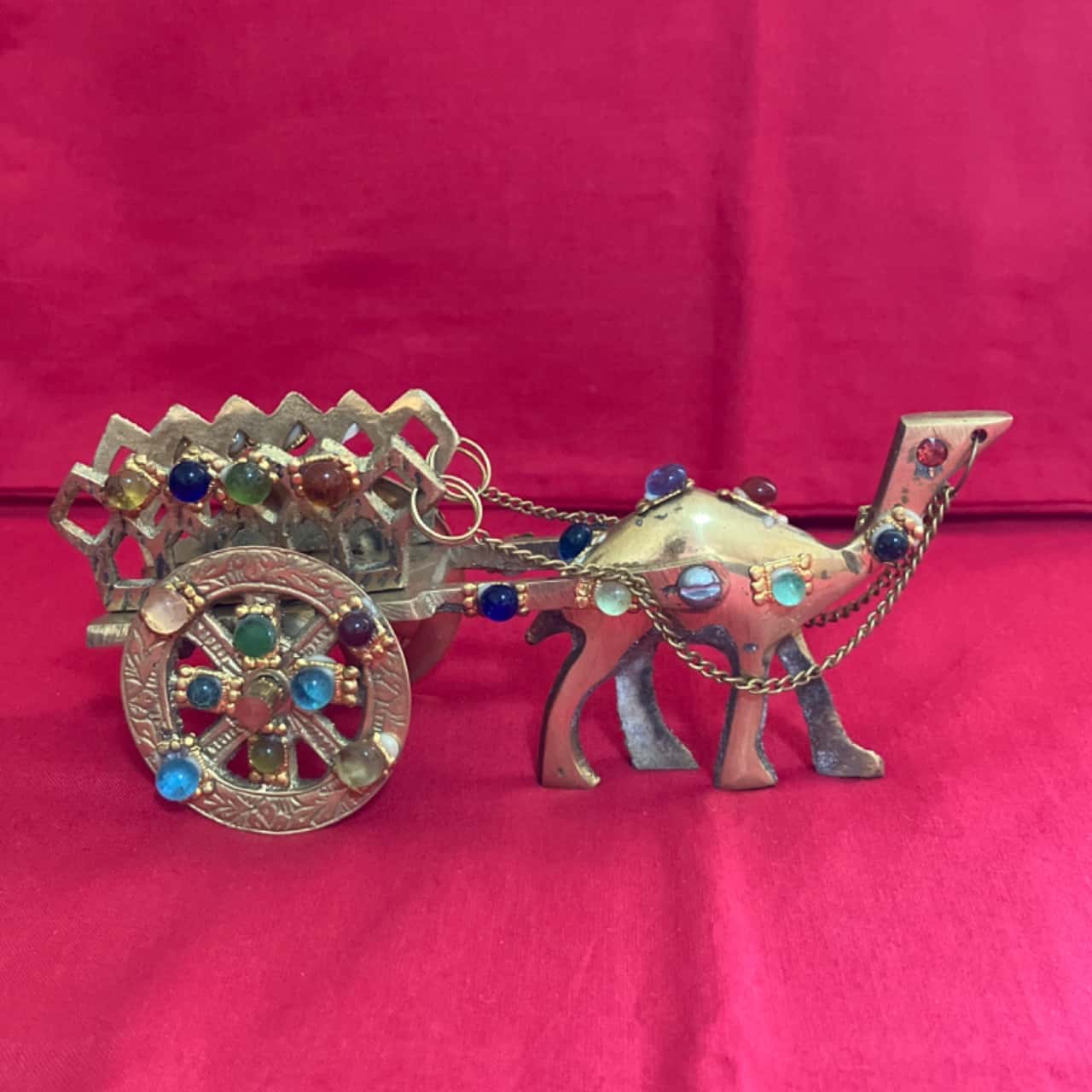 Decorative Jewelled Brass Camel & Cart(s)