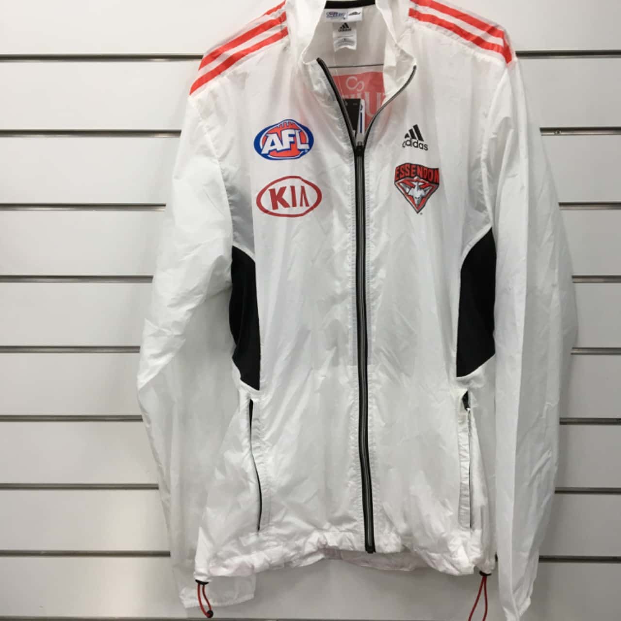 Adidas Mens AFL Essendon Size L White Showerproof Jacket(s)