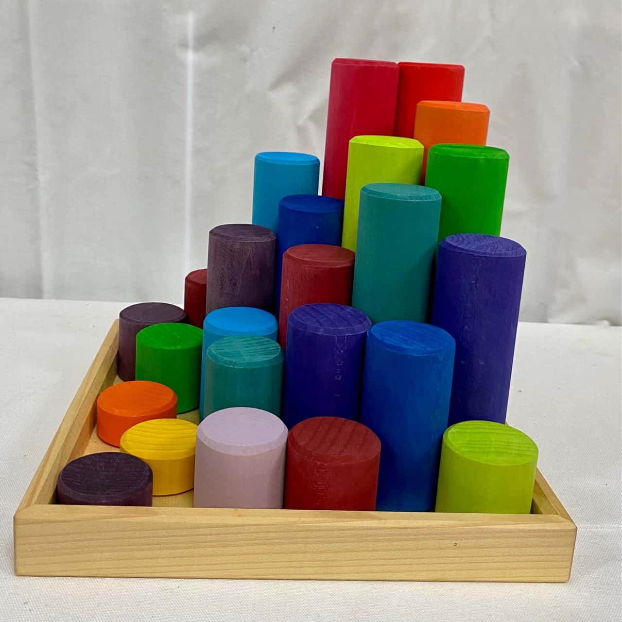 Children’s Colourful Wooden Pole Blocks in a Wooden Tray (s)