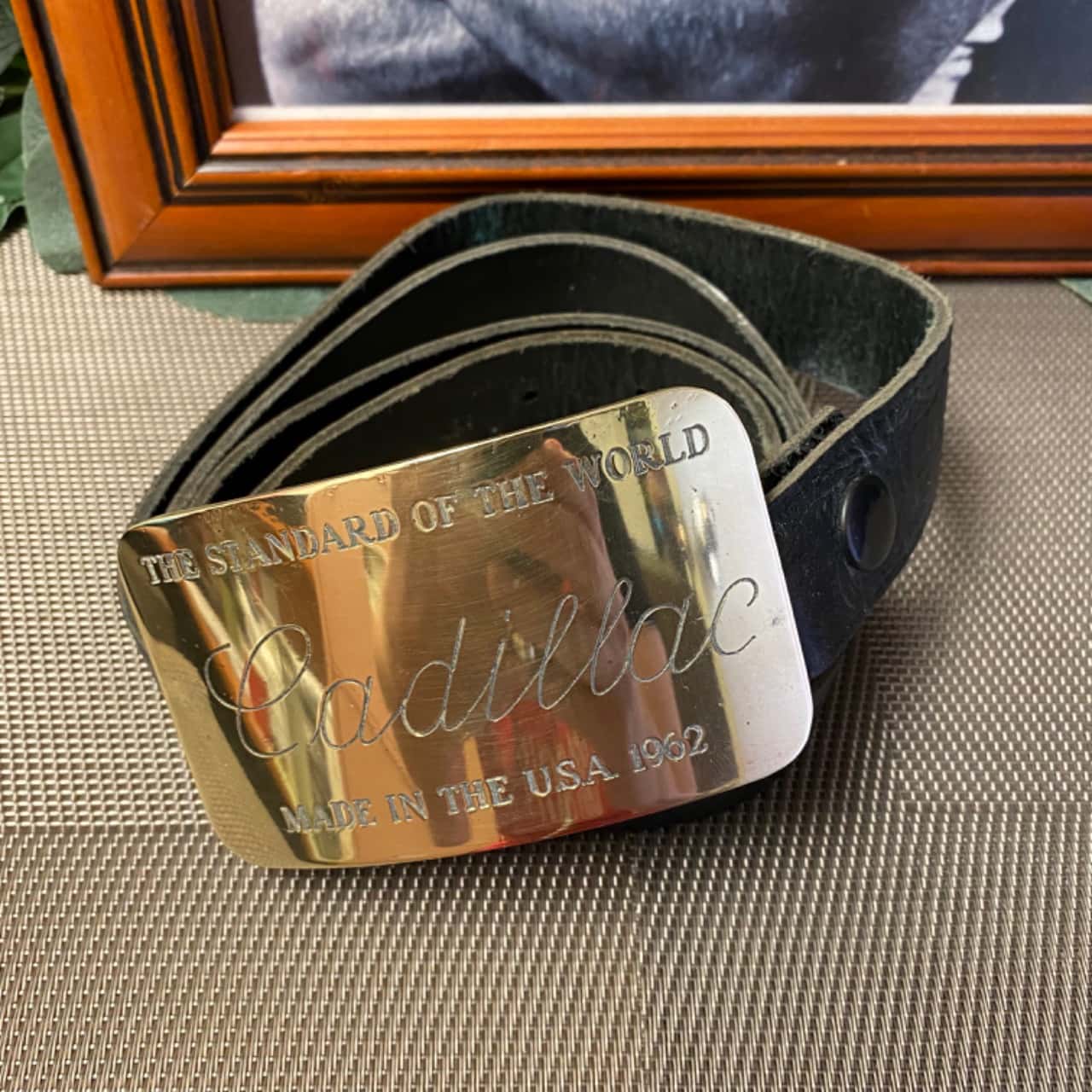 REDUCED - Mens Leather Belt w/Brass Cadillac Buckle 120cm(s)