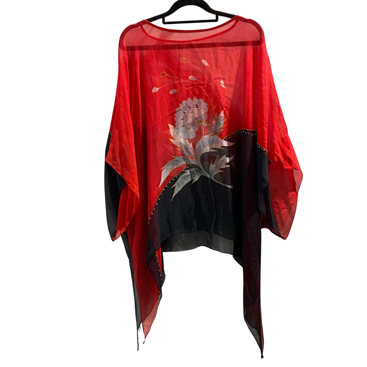 Women's Size L / M Party Top Black / Red Sheer Silk(s)