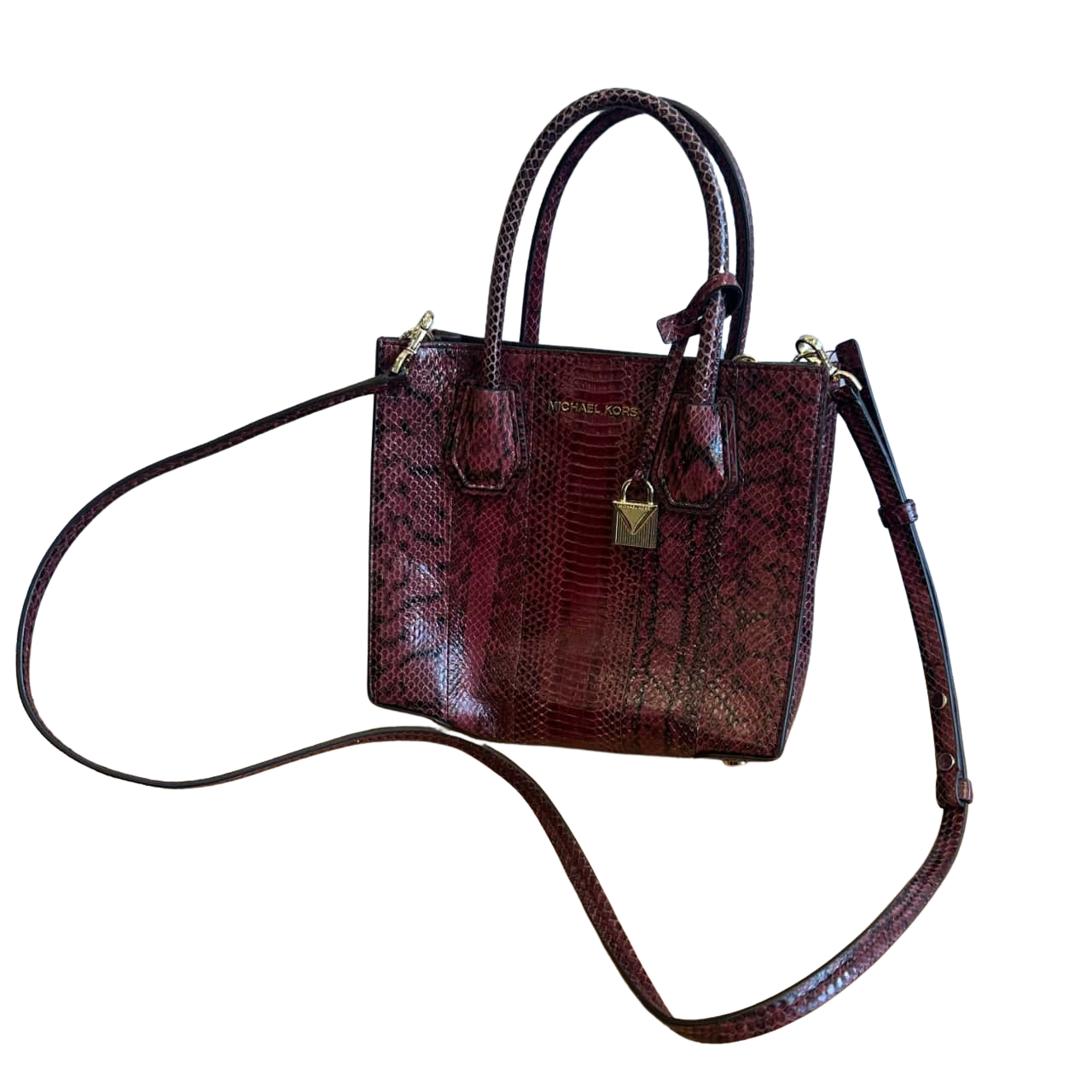 Michael Kors Women's Genuine Snake Skin Handbag Maroon Snake Skin(s)