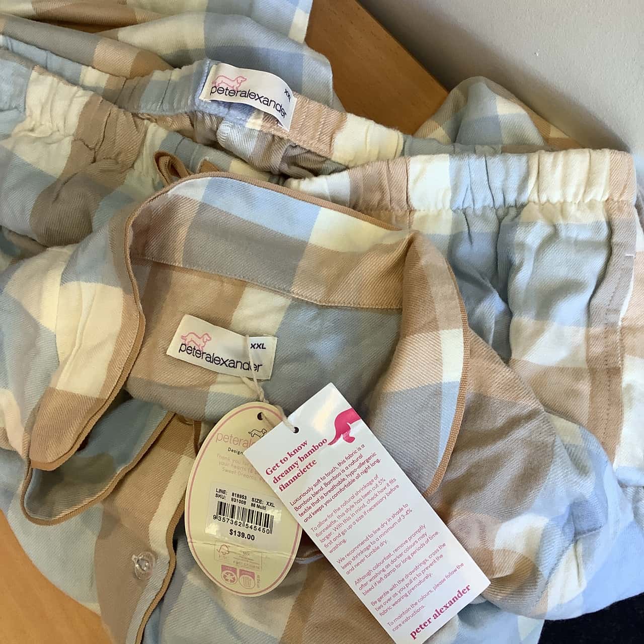 BNWT Peter Alexander Women's Size XXL Bamboo Flannel PJ Set Blue Check (s)