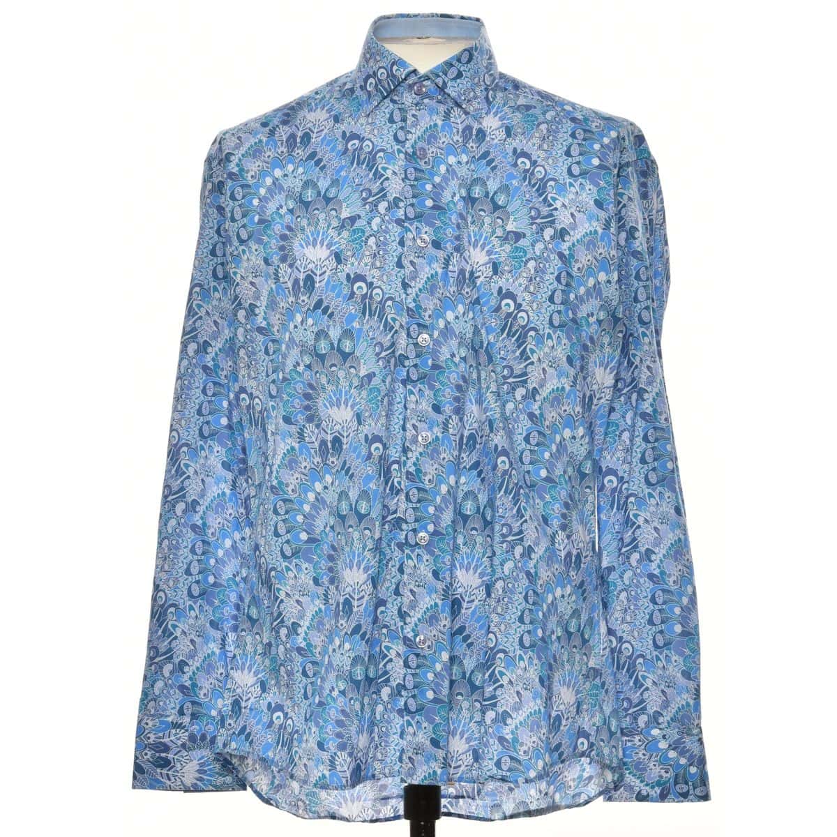 Bertigo Mens Size L Printed Long Sleeve Shirt Blue (s)