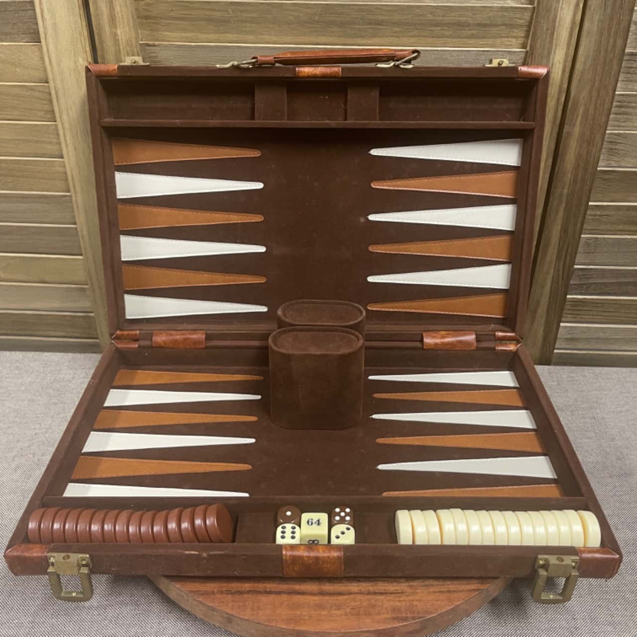 Vintage Backgammon Set in Brown Folding Brief Case Complete (s)