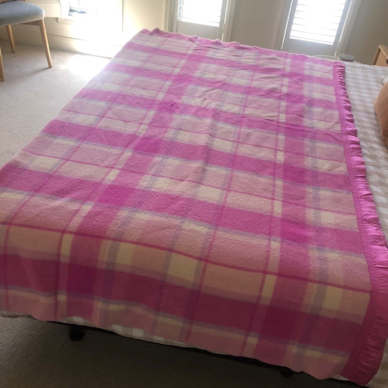 2x Winfield Vintage Pink Check Wool Blanket. 208w x 240L. King Single(s)