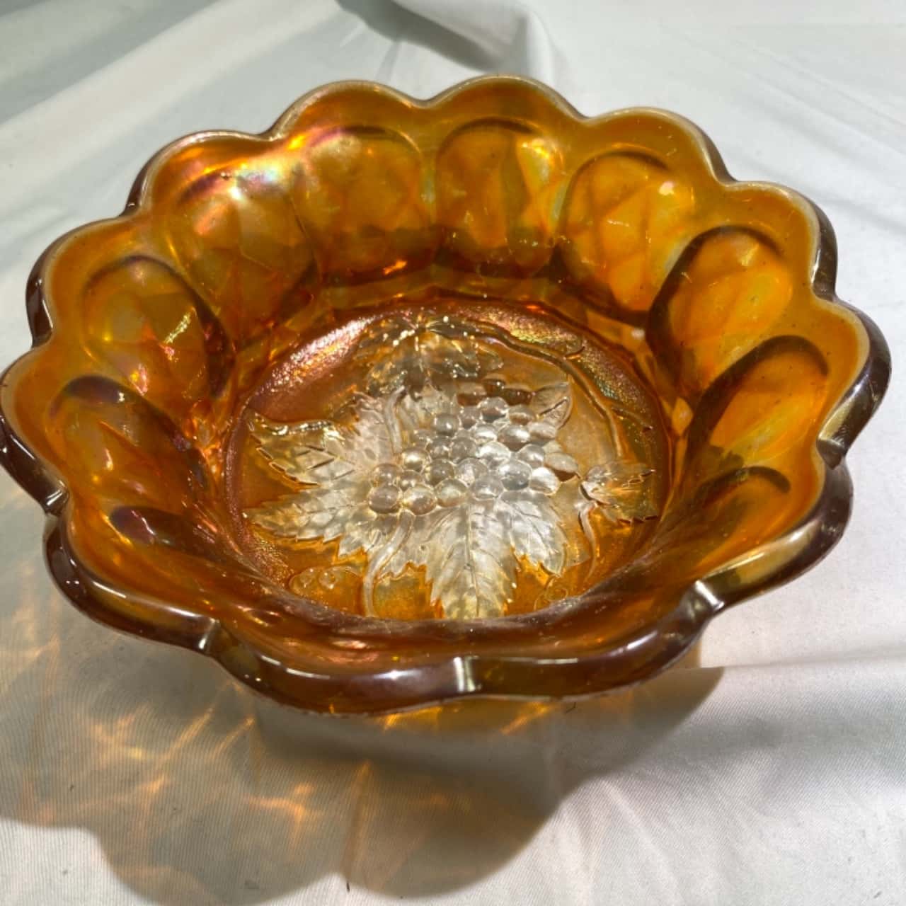 Early Century Orange Carnival Glass Table Bowl